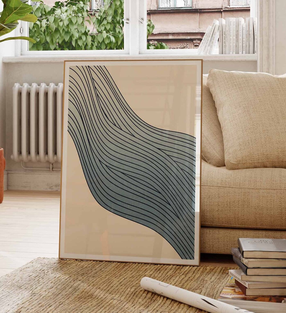 Japanese Light Blue Wave Line Art Print - Etsy