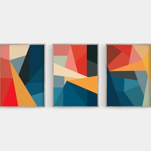 Abstract Color Block Wall Art, Set of 3 Home Decor Set of Wall Art ...