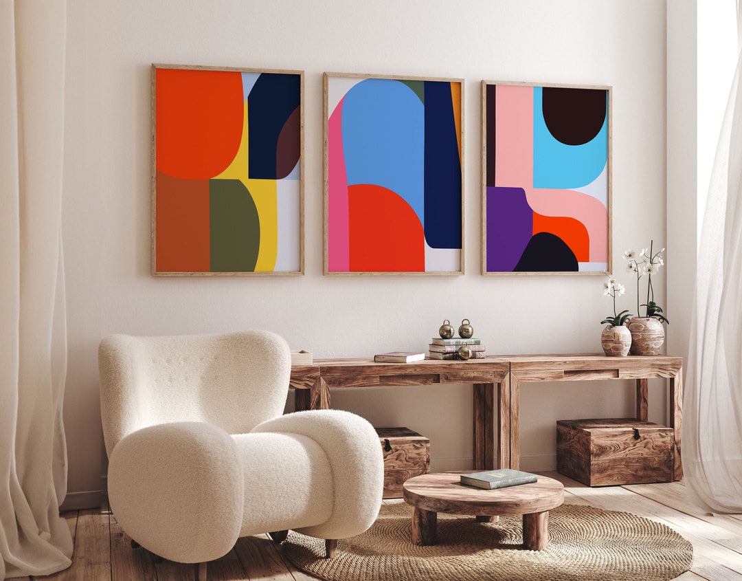 Colorful Wall Art Modern Abstract Prints Set Trendy Gallery - Etsy