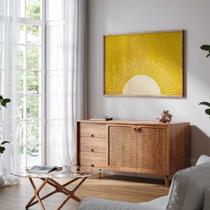 Yellow Boho Sun Wall Art Boho Bedroom Decor Large Sunset Set Sunrise ...