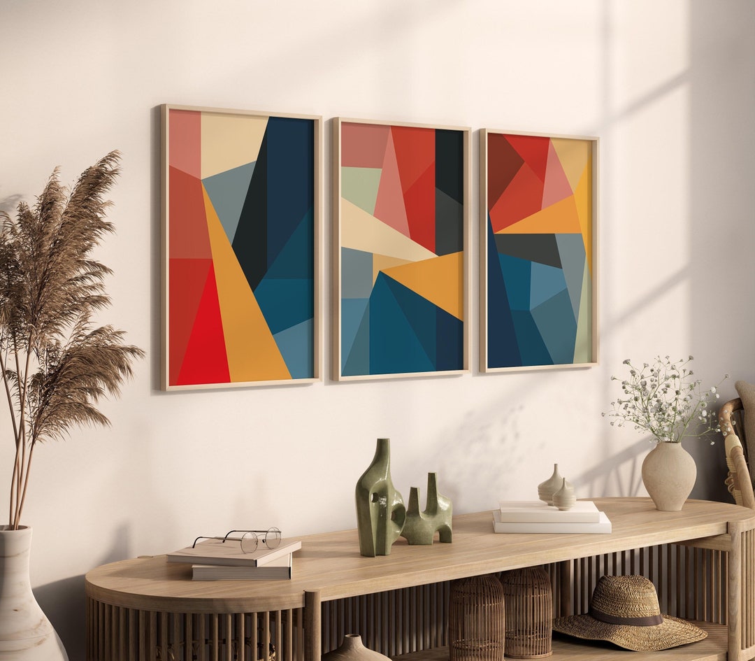 Abstract Color Block Wall Art, Set of 3 Home Decor Set of Wall Art ...
