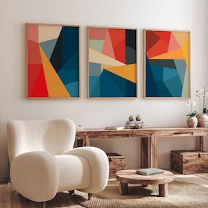 Abstract Color Block Wall Art, Set of 3 Home Decor Set of Wall Art ...