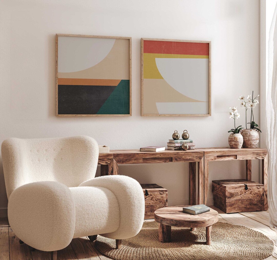 Set of 2 Mid Century Modern Square Art Prints - Etsy