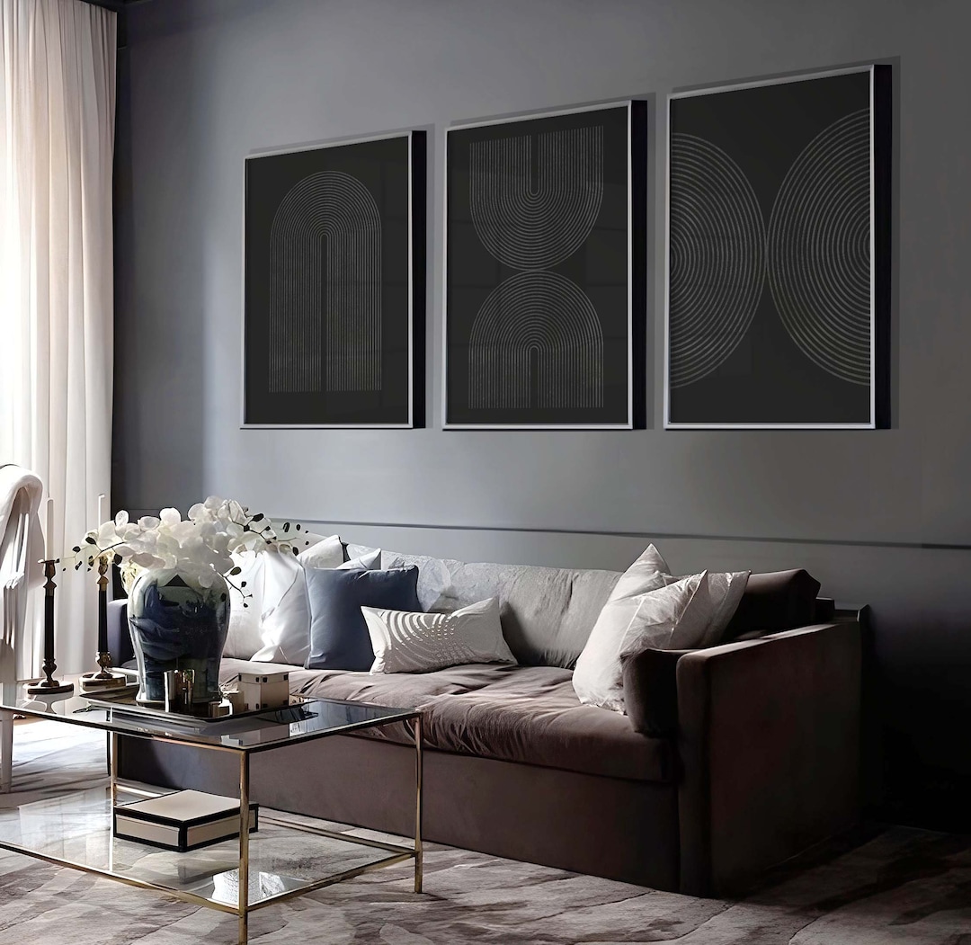 Set of 3 Dark Mid Century Modern Art Prints - Etsy