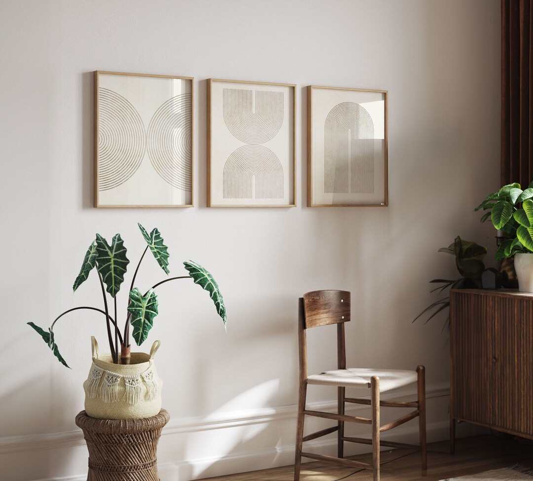 Neutral Wall Art Prints Boho Neutral Set of 3 Prints Mid Century ...