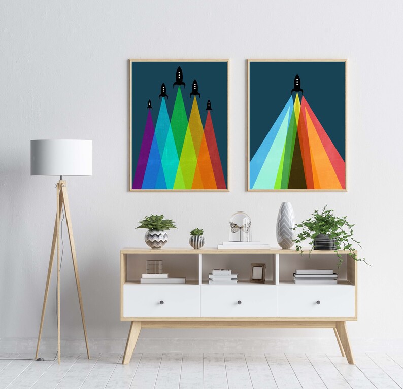 Set of 2 Colorful Space Rocket DIGITAL Art Prints - Etsy
