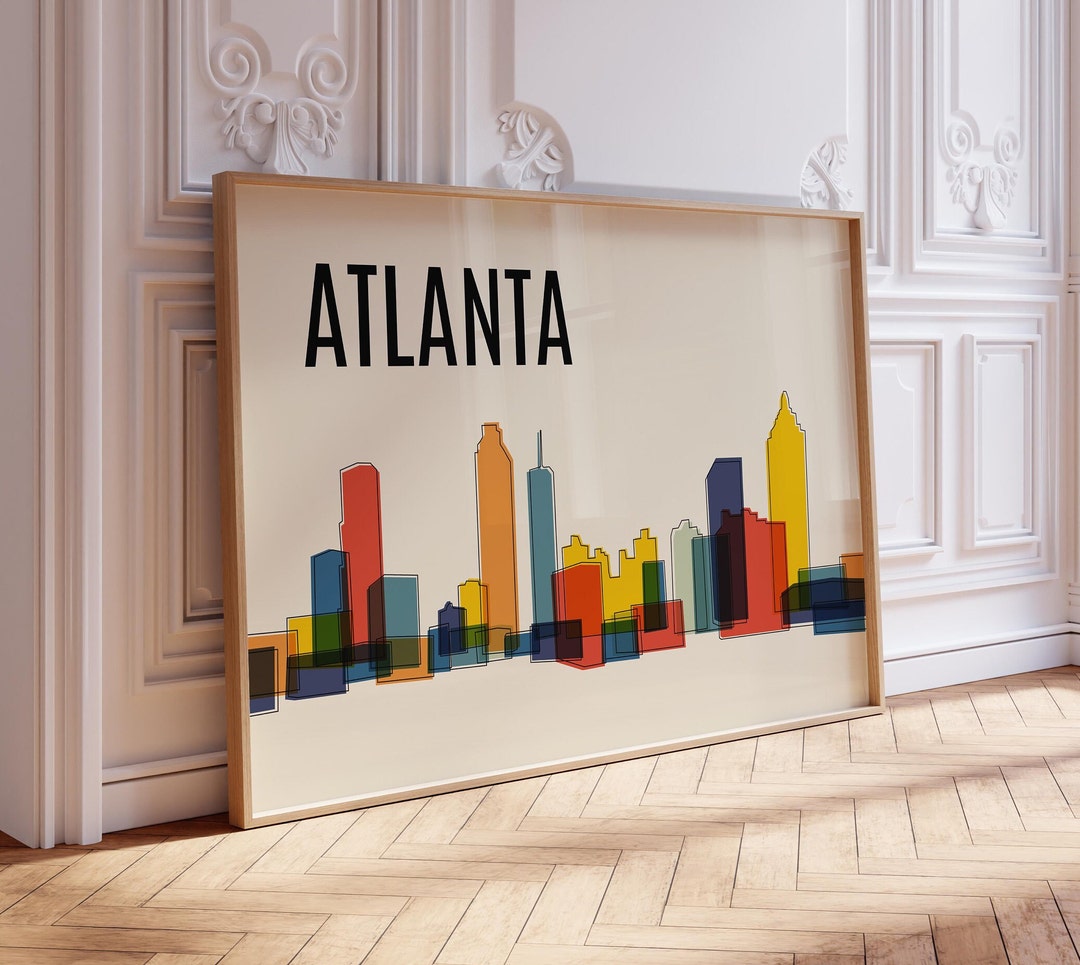 Colorful ATLANTA Skyline Print - Cool Mid Century Cityscape DIGITAL Art ...