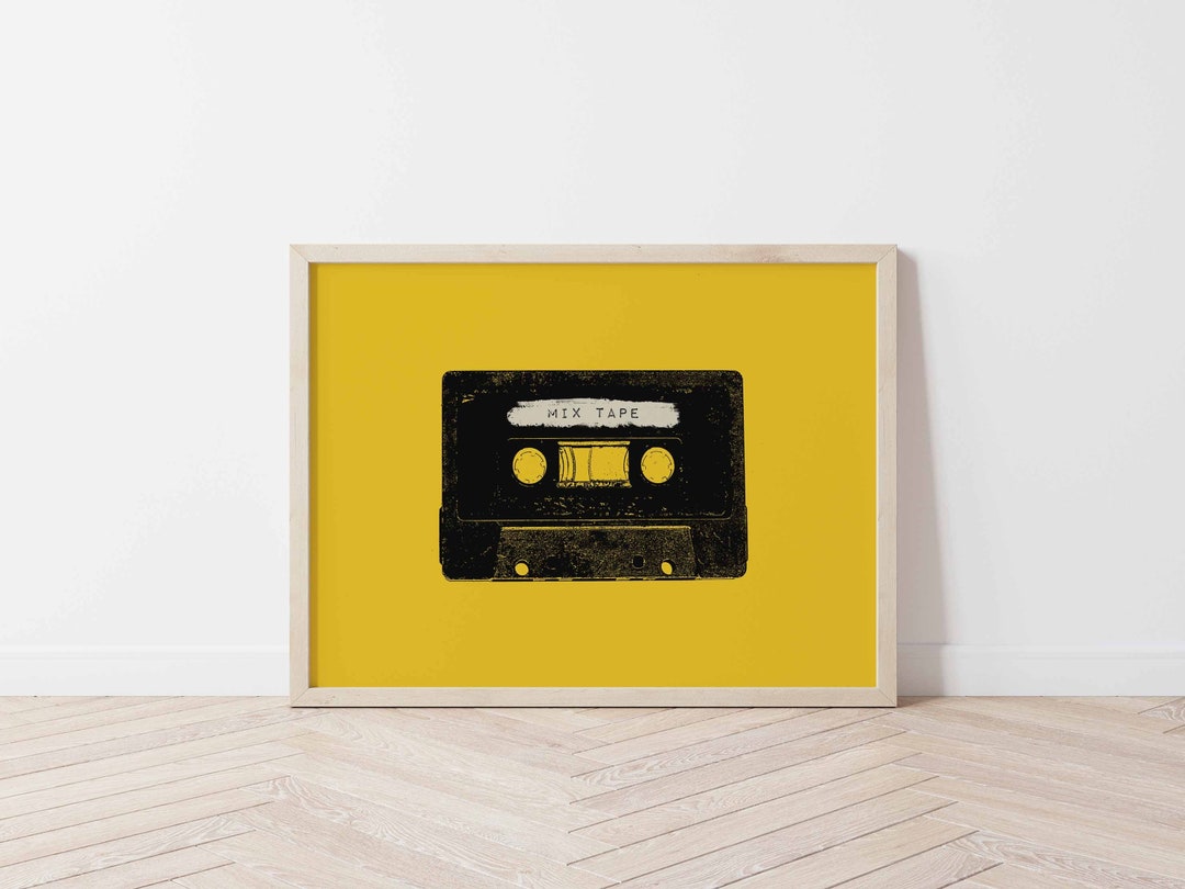 Cool Retro Cassette Tape 90s 80s Mix Tape Print Vintage Cassette Yellow ...
