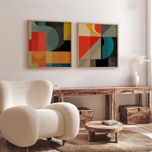Set of 2 Cool Colorful Geometric Abstract Square Art Prints - Etsy