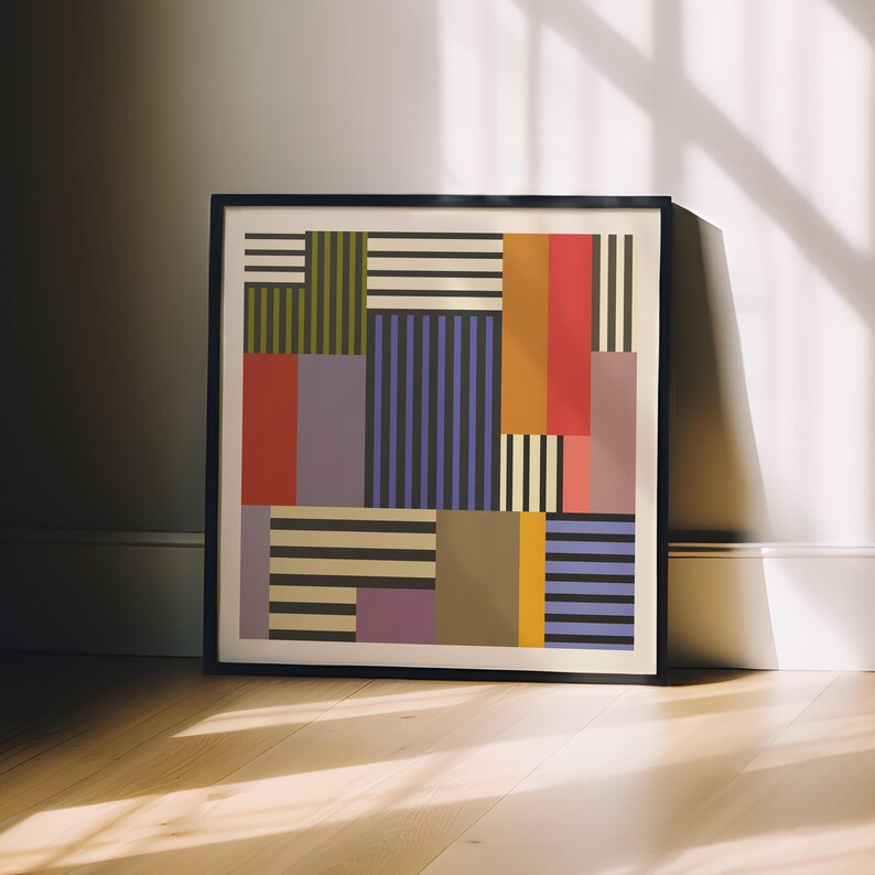 Striped Color Block Square Art Print - Etsy UK