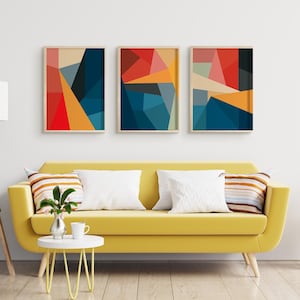 Abstract Color Block Wall Art, Set of 3 Home Decor Set of Wall Art ...