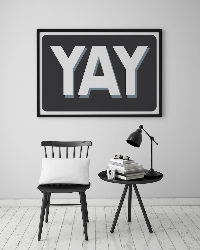 Cool Modern 'YAY' Text Art Print - Etsy