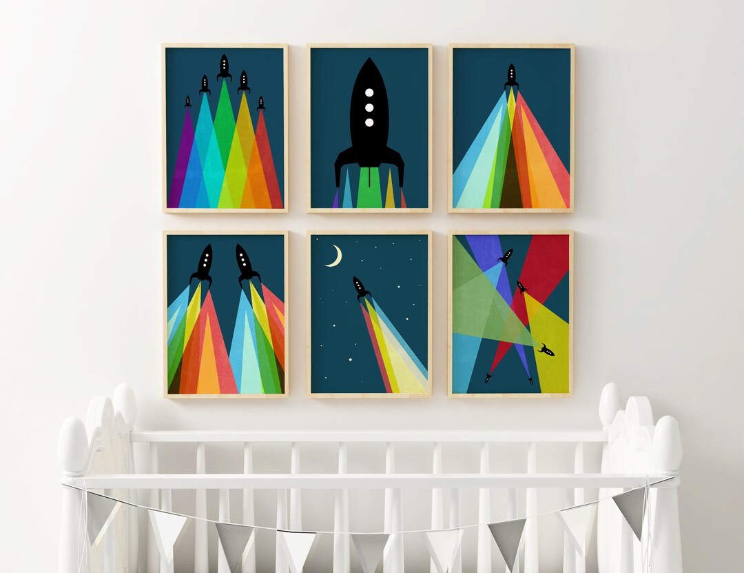Set of 6 Colorful Space Rocket Abstract FRAMED Prints - Etsy