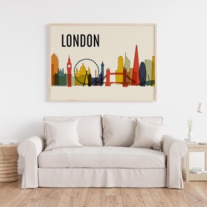 Colorful Mid Century Modern LONDON Skyline Digital Print - Etsy