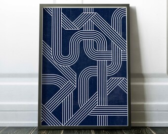 Blue Line Abstract Art - Etsy