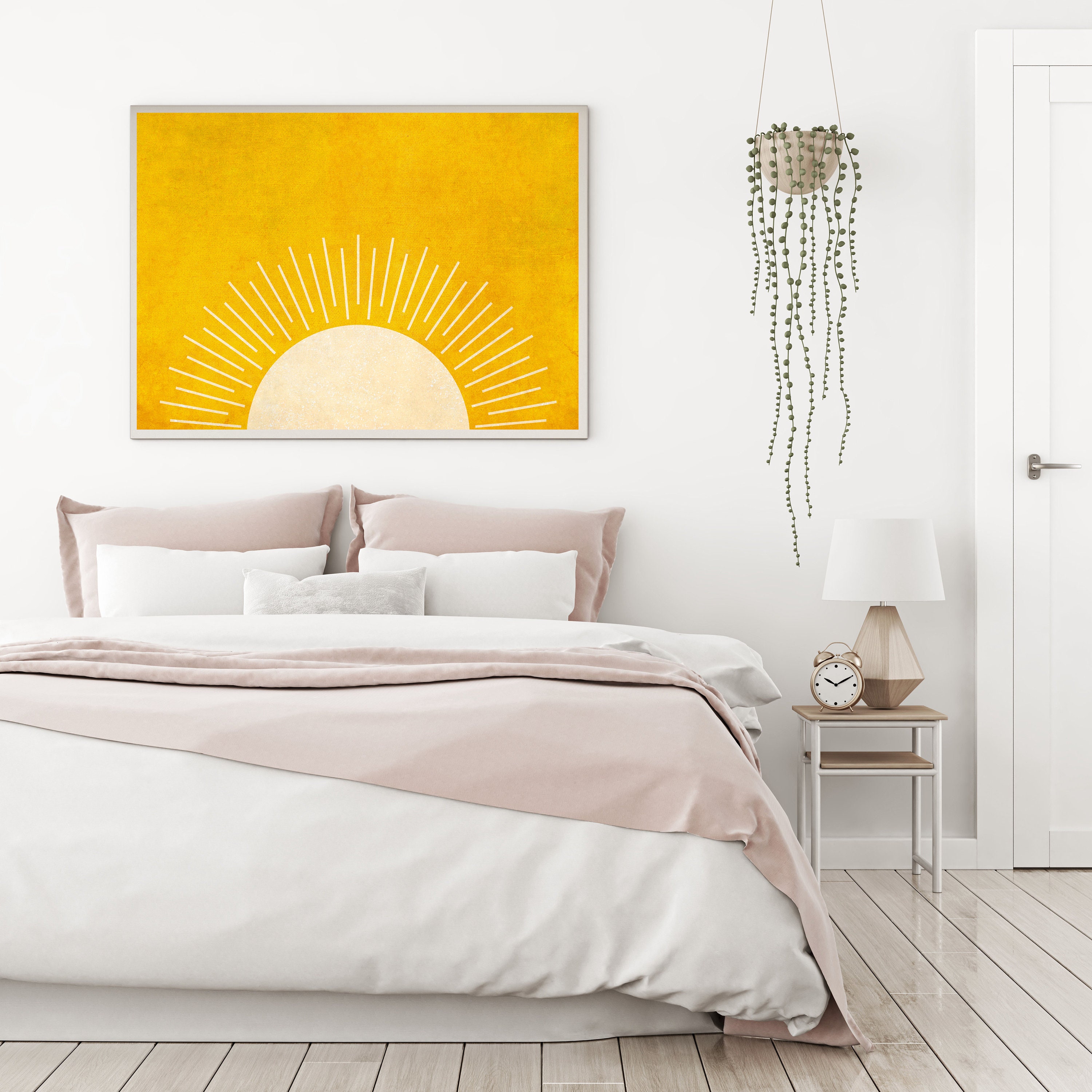 Yellow Boho Sun Wall Art Boho Bedroom Decor Large Sunset | Etsy