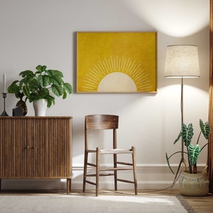 Yellow Boho Sun Wall Art Boho Bedroom Decor Large Sunset Set Sunrise ...