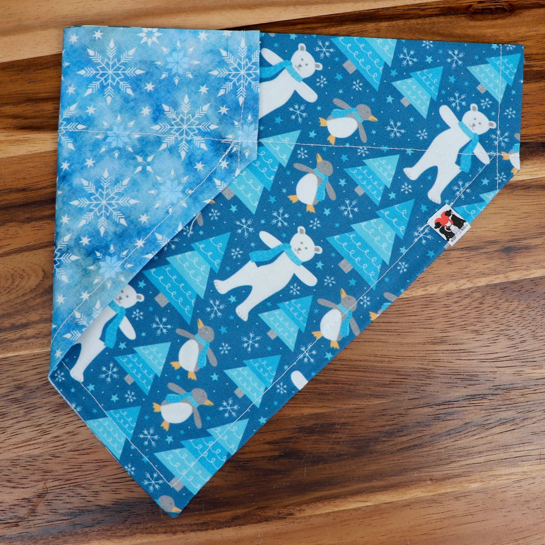 Arctic Friends Winter Polar Bear & Penguins Reversible Pet Bandana ...