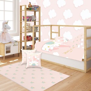 Fairytale Nursery Room Rug-princess Nursery-crown Pattern Rug- Aqua ...