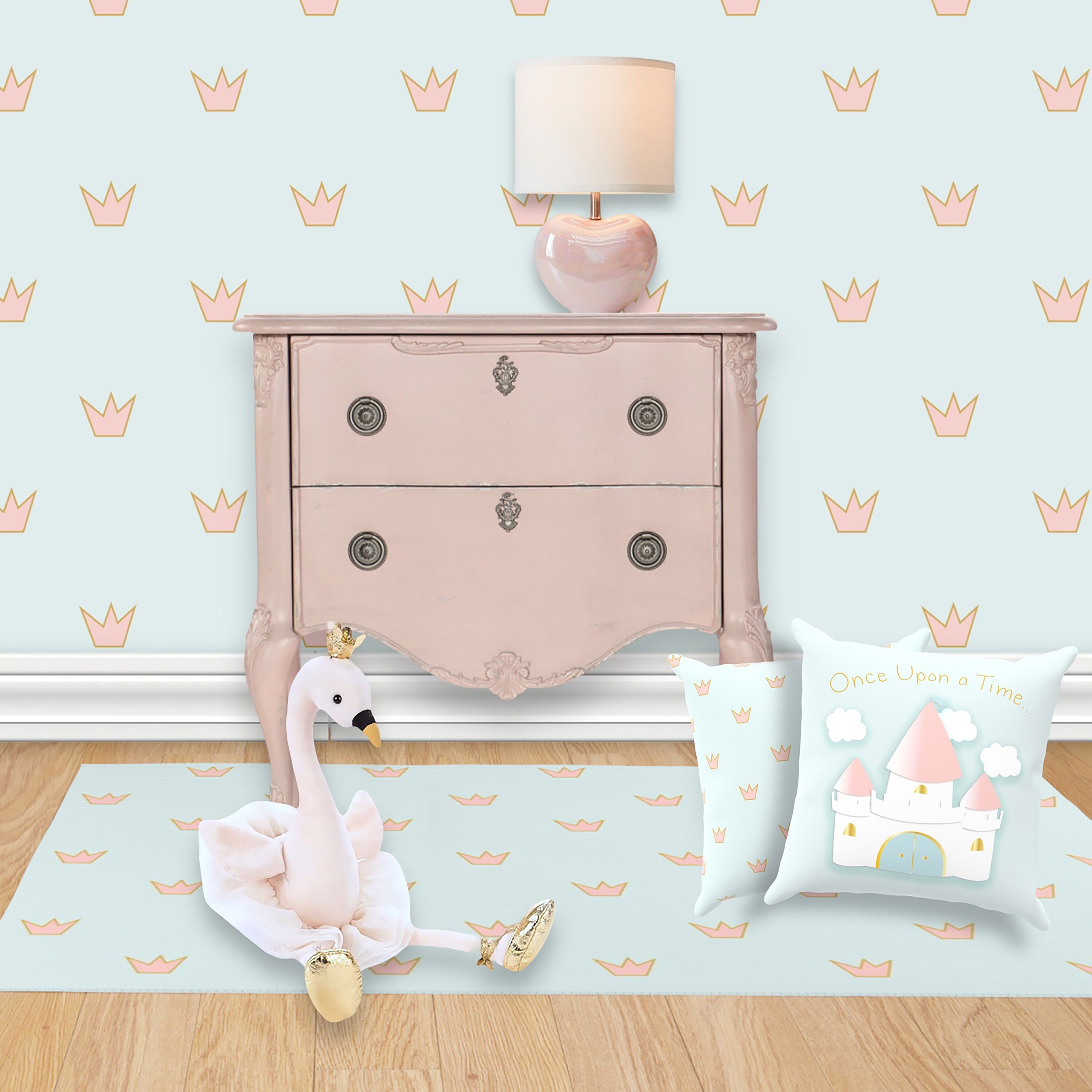 Fairytale Nursery Room Rug-princess Nursery-crown Pattern Rug Aqua ...