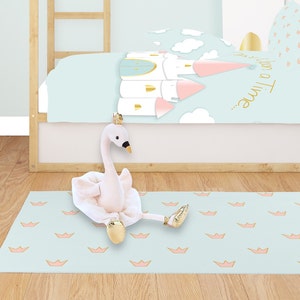 Fairytale Nursery Room Rug-princess Nursery-crown Pattern Rug- Aqua ...