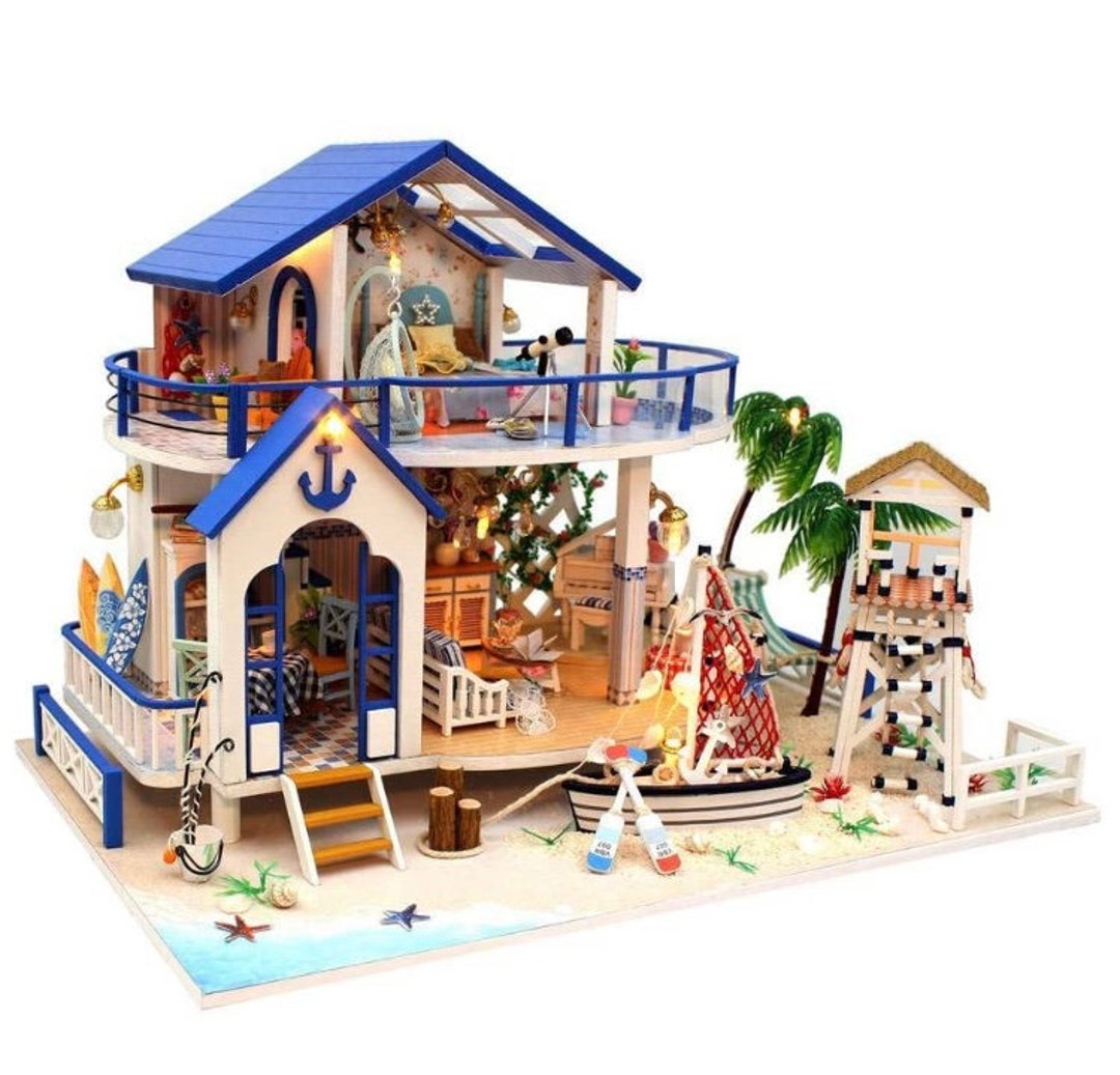 Huge Beach House Dollhouse Modern LED DIY Kit All Pieces - Etsy