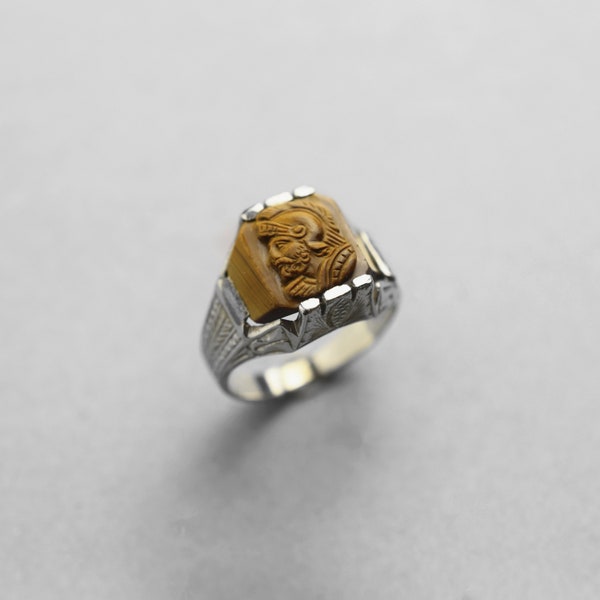 Mens Vintage Carved Tiger Eye Ring - Etsy