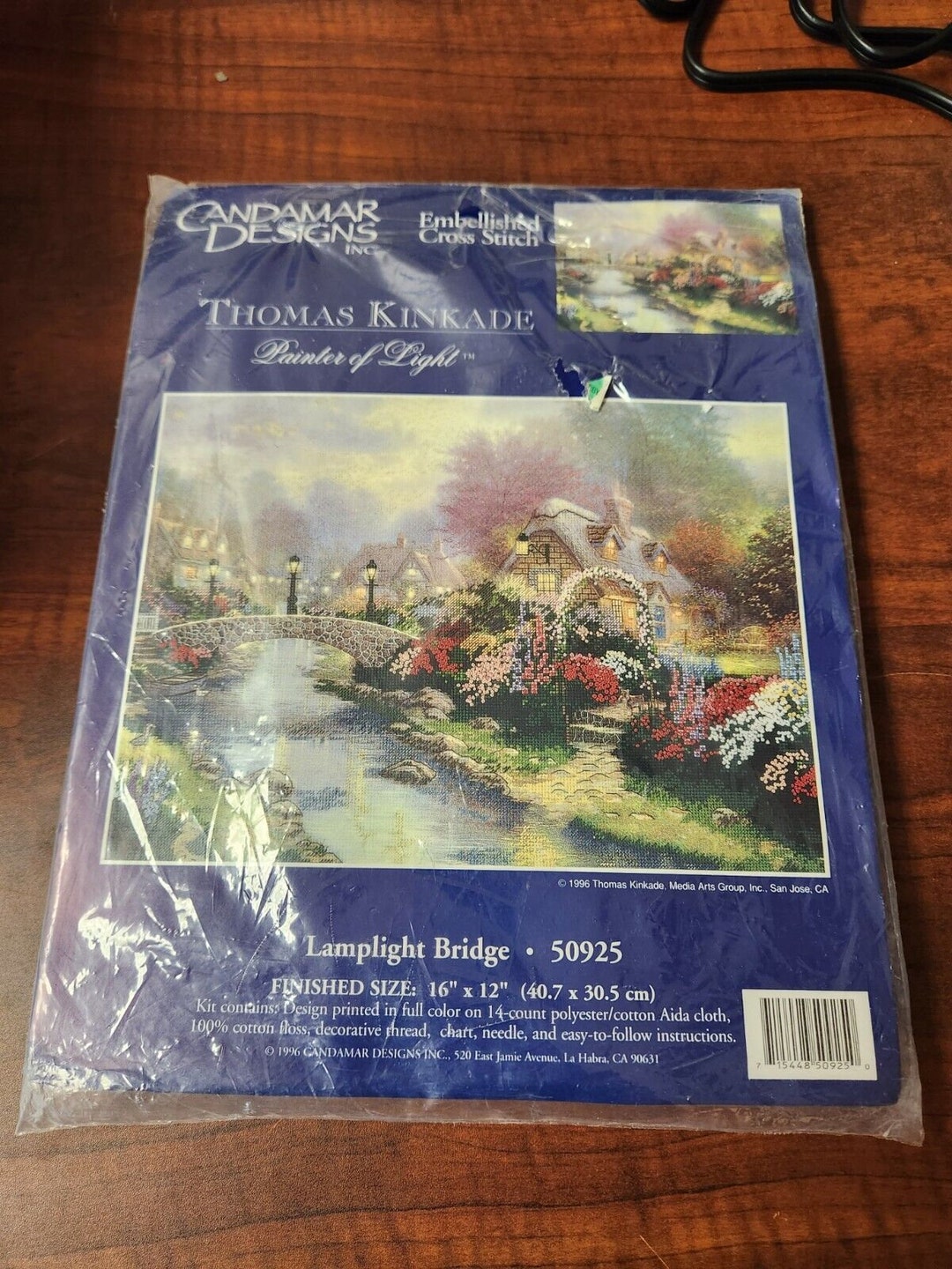 NEW Thomas Kinkade Lamplight Bridge Embellished Cross Stitch Kit 50925 ...