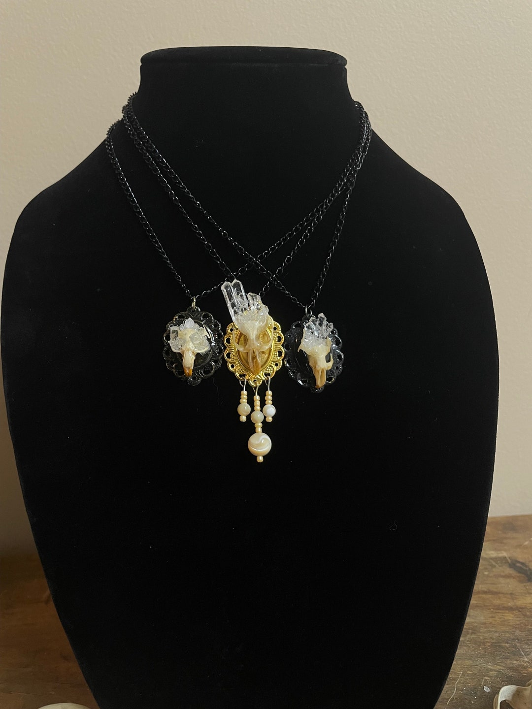 Gothic Mouse Skull and Crystal Point Pendant Necklace - Etsy