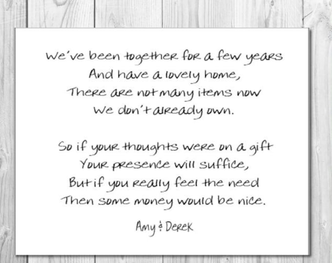 10 X Personalised Gift Poem Cards / Wedding Money Wish Poem / - Etsy