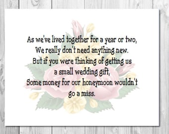 10 X Personalised Gift Poem Cards / Wedding Money Wish Poem / - Etsy