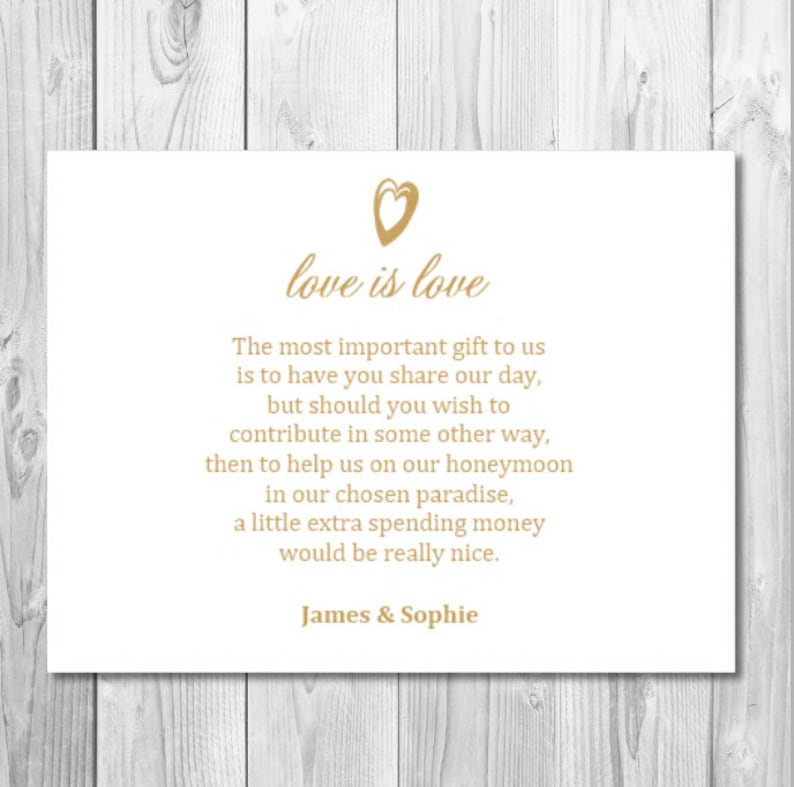 50 X Personalised Wedding Money Wish Poem / Gift Poem Cards / Honeymoon ...