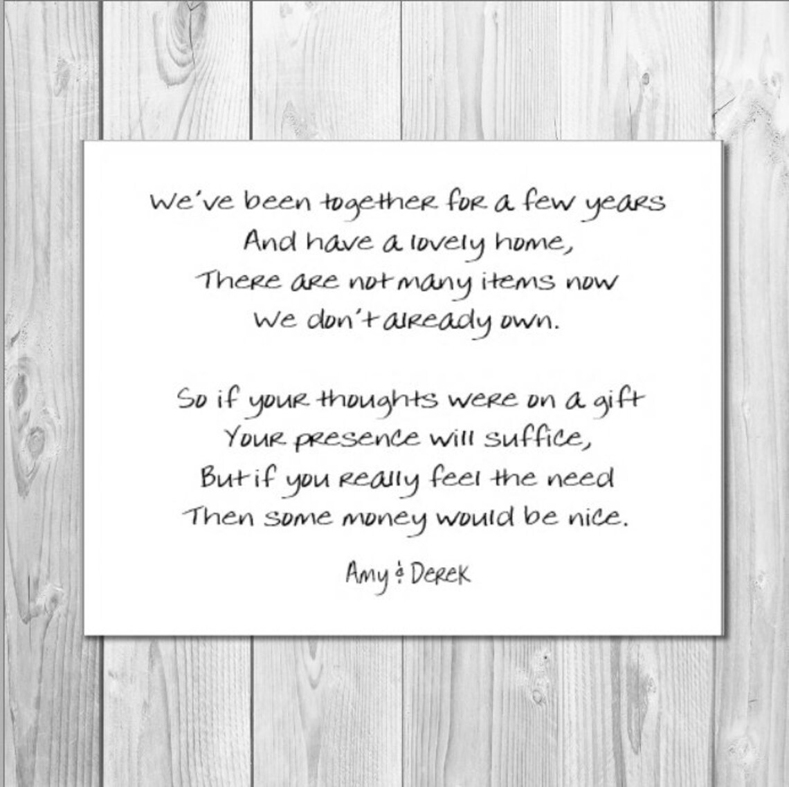 10 X Personalised Gift Poem Cards Wedding Money Wish Poem Honeymoon