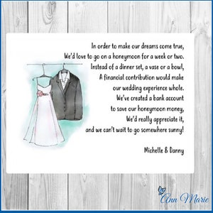 10 X Personalised Gift Poem Cards /wedding Money Wish Poem / Honeymoon ...