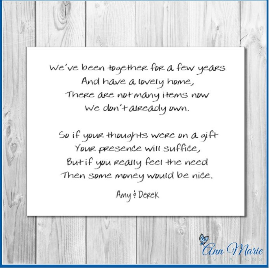 50 X Personalised Gift Poem Cards / Wedding Money Wish Poem / Honeymoon ...