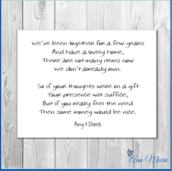 10 X Personalised Gift Poem Cards / Wedding Money Wish Poem / - Etsy
