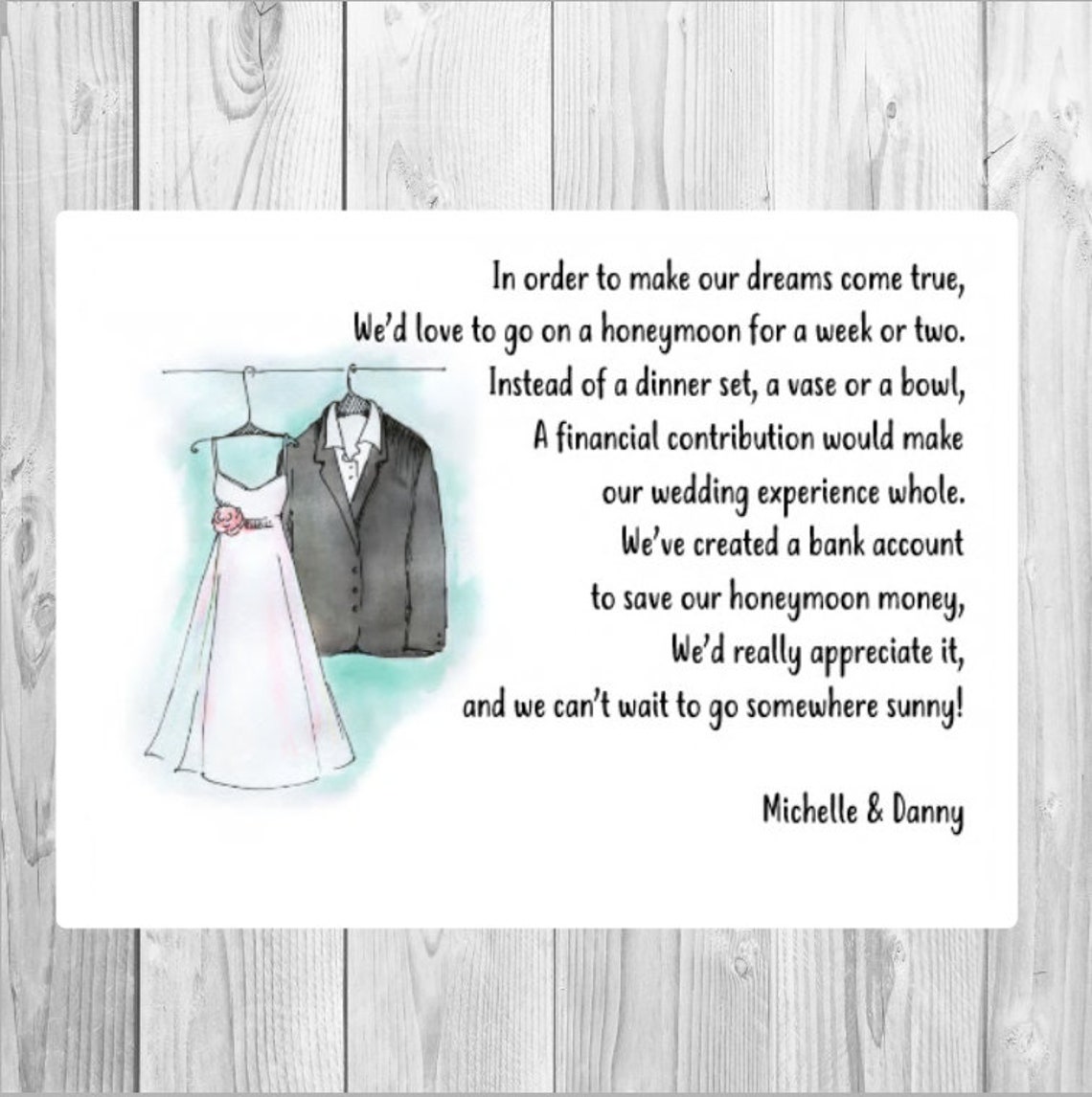 10 X Personalised Gift Poem Cards /wedding Money Wish Poem / Honeymoon ...