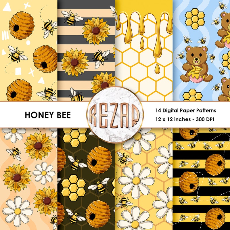 Bee Digital Paper - Etsy