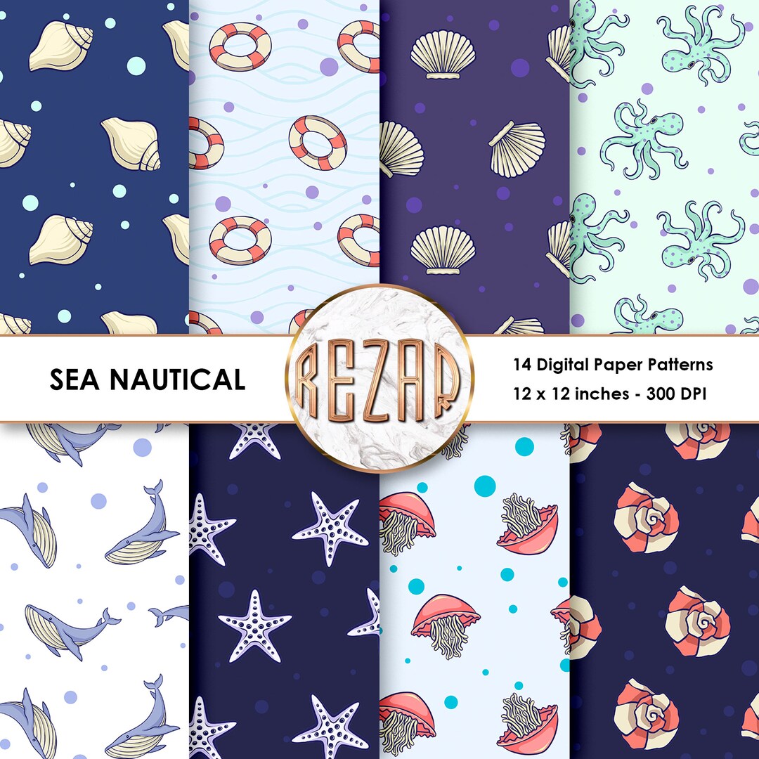 Nautical Sea Digital Papern Patterns Commercial Use Scrapbook Papers ...