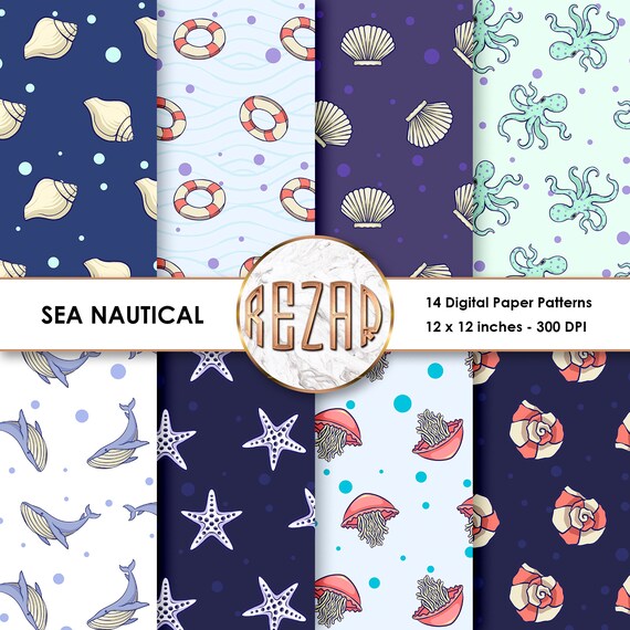 Nautical Sea Digital Papern Patterns Commercial Use Scrapbook - Etsy