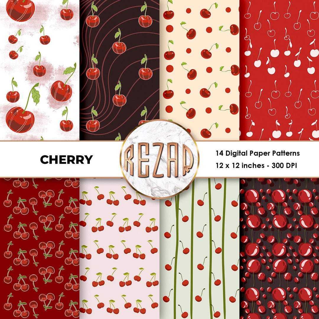 Cherry Digital Paper Patterns Commercial Use Scrapbook Papers and ...