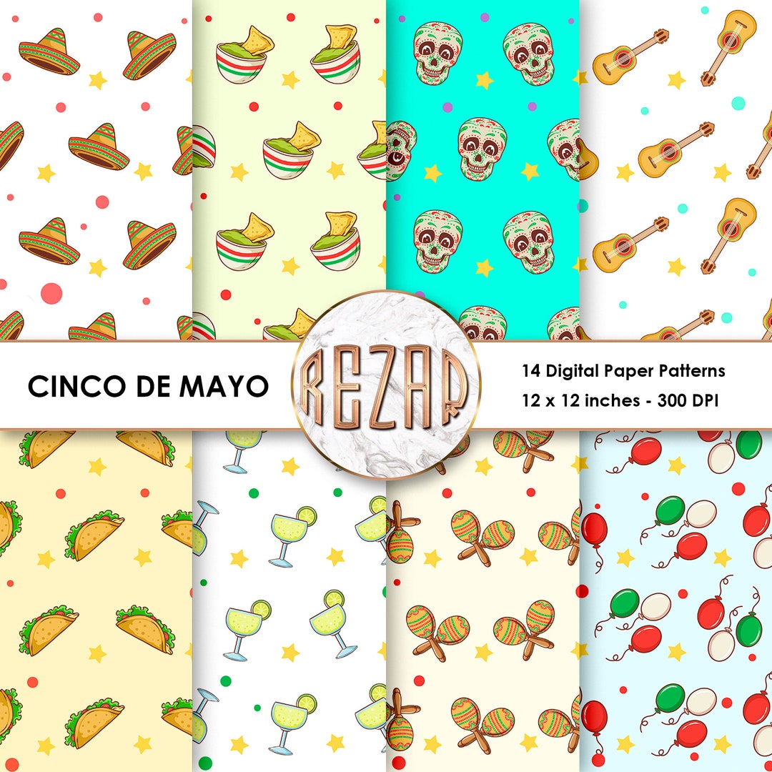 Cinco De Mayo Digital Papers Patterns Cinco De Mayo Mexican Clipart ...
