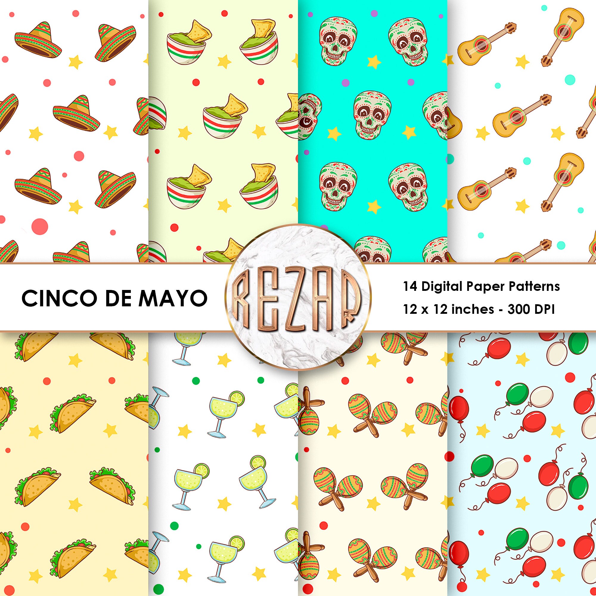 Cinco De Mayo Digital Papers Patterns Cinco De Mayo Mexican Clipart ...