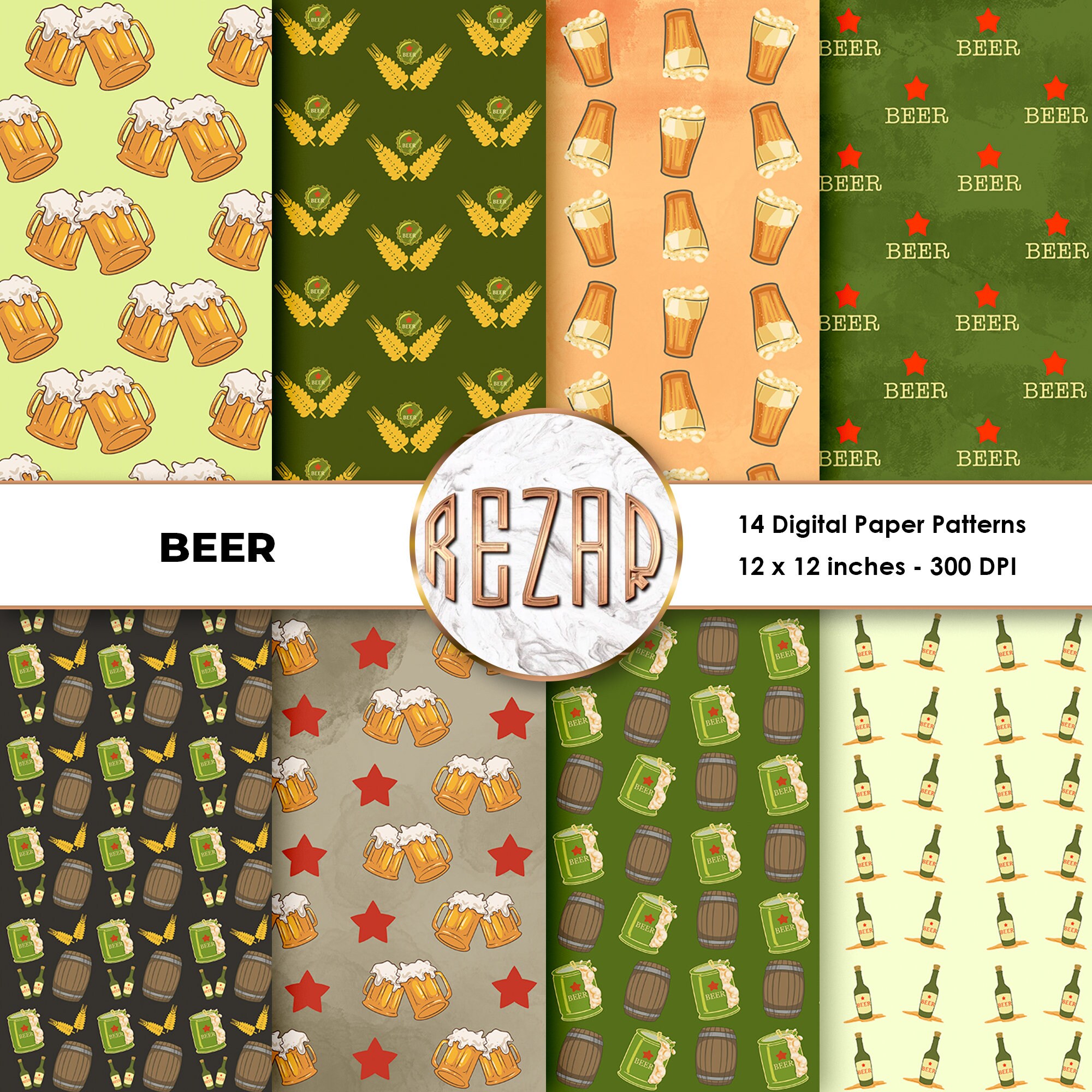 Beer Digital Paper Seamless Pattern Sailor Printable Paper Commercial ...