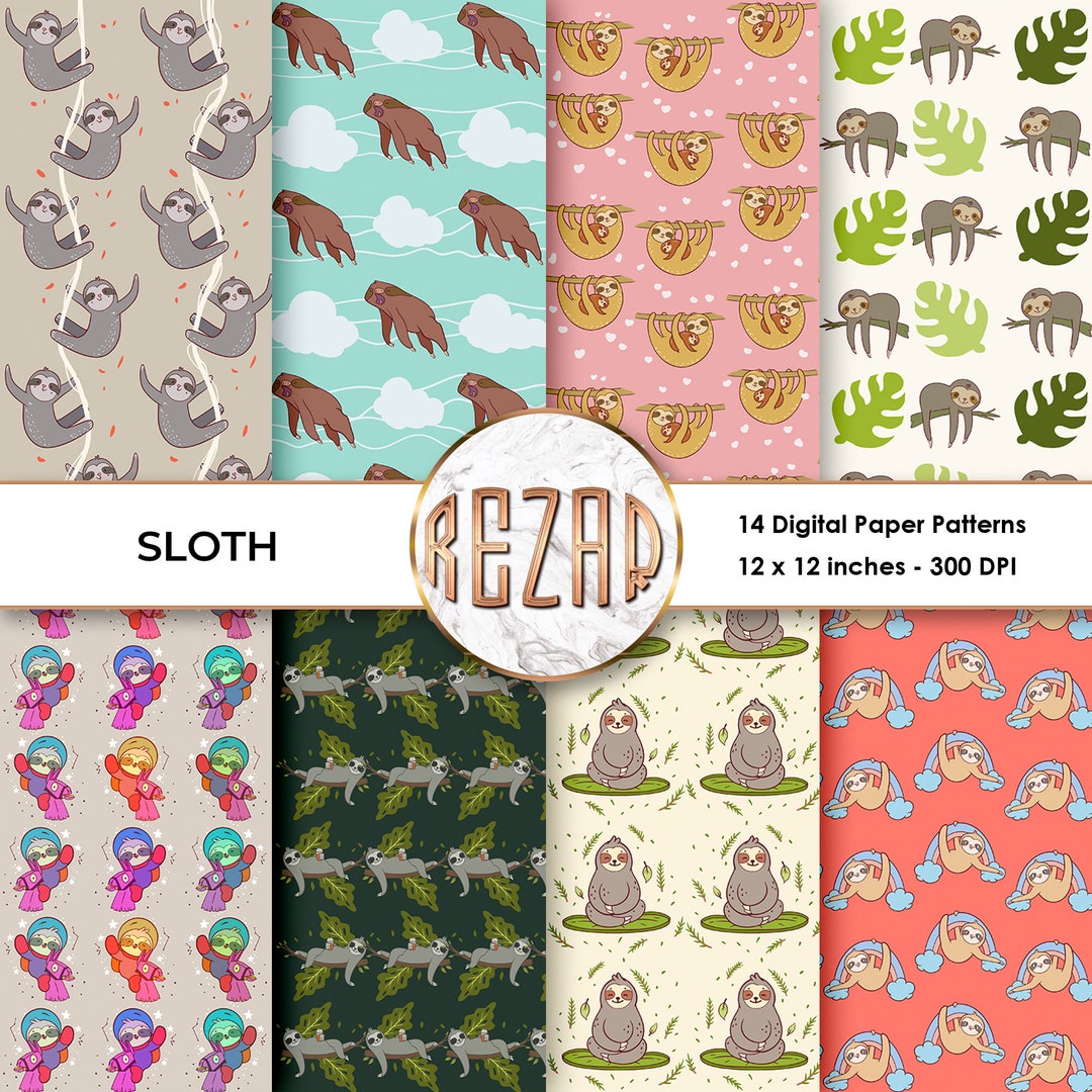 Sloth Digital Paper Patterns Commercial Use Scrapbook Papers and ...