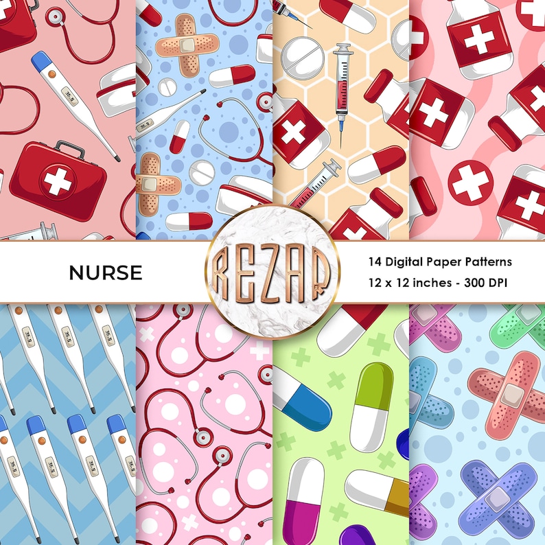 Nurse Medical Digital Paper Patterns Commercial Use Scrapbook Papers ...