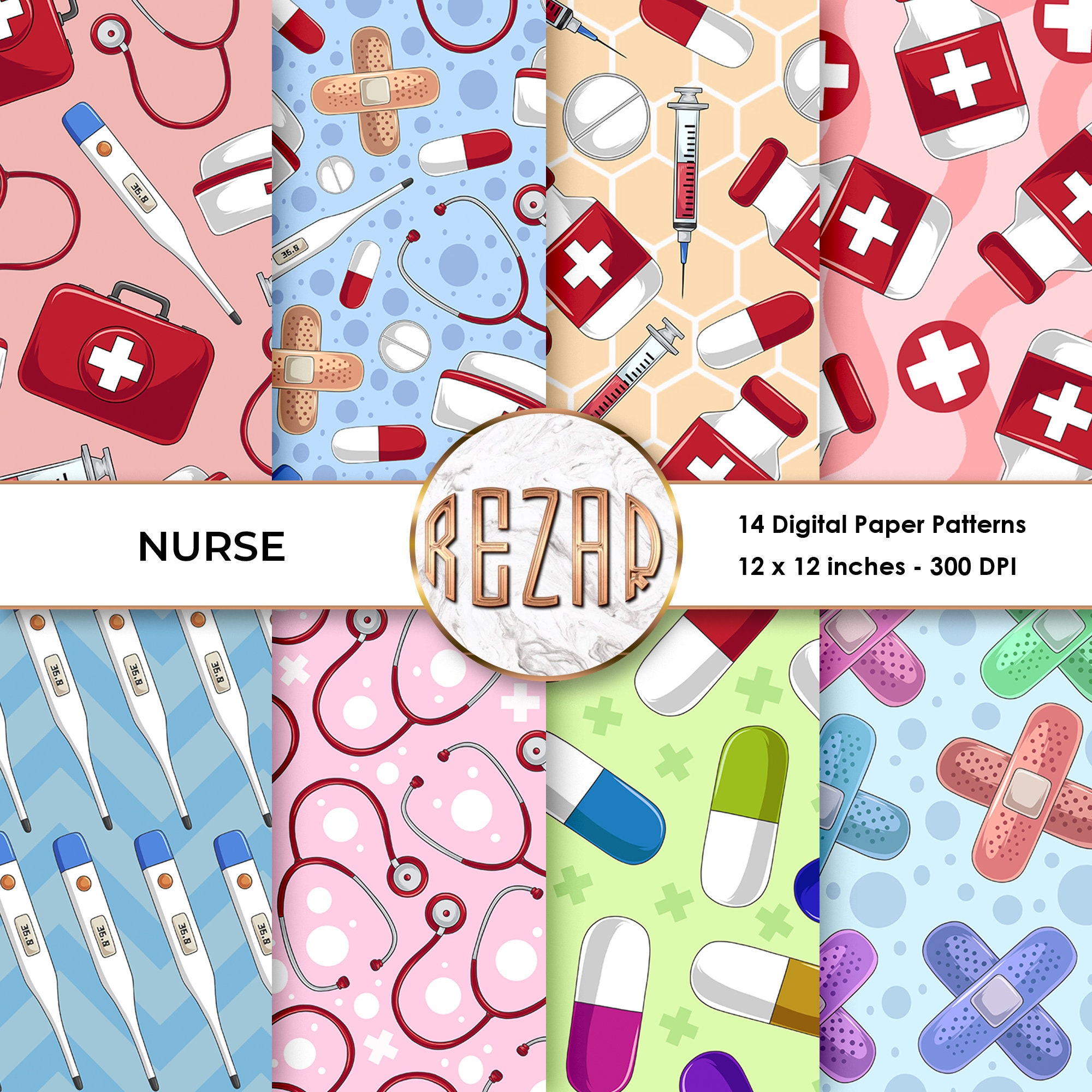 Nurse Medical Digital Paper Patterns Commercial Use Scrapbook Papers ...