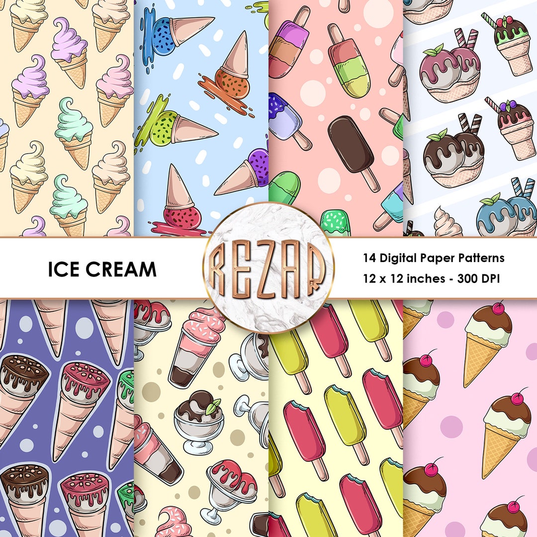 Ice Cream Digital Paper Pattern Commercial Use Scrapbook Papers and ...