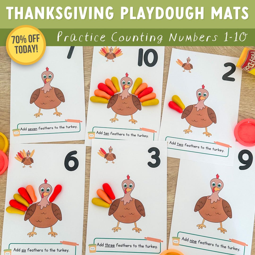 Preschool Playdough Mat Thanksgiving Activity – Turkey Counting Game ...