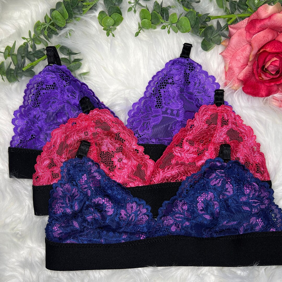 3pk Lace Bralette Mystery Colour Custom Size Bralette Comfy Bralette Soft Lace Bra - Etsy